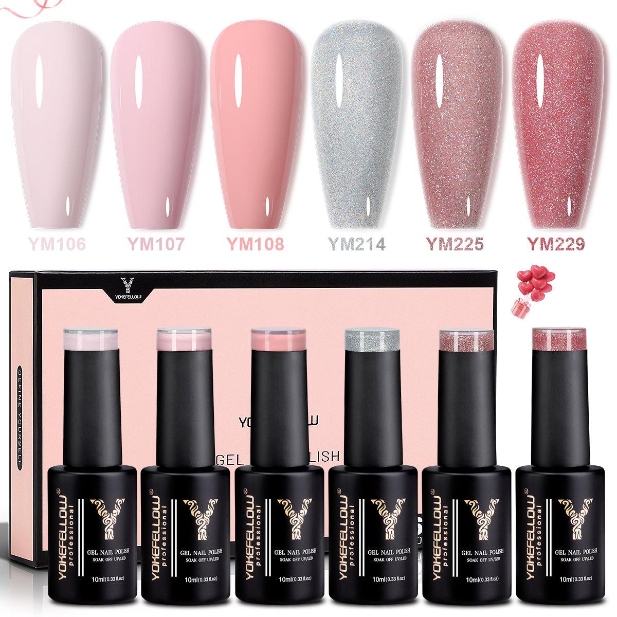 YOKEFELLOW 10ML Semi-permanent Gel Varnish Pink Gel Polish Set Supply ...