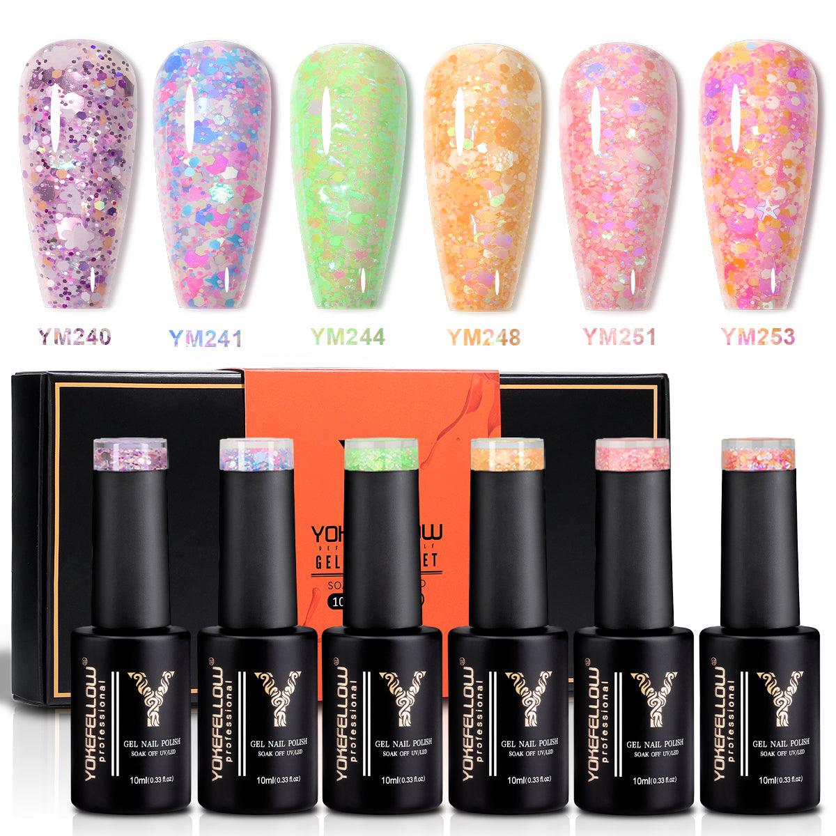 YOKEFELLOW Summer Spring Glitter Gel Polish Colorful 10ML Gel Polish ...