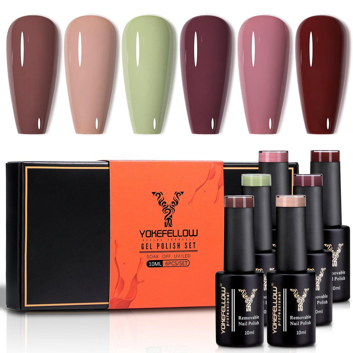 YOKEFELLOW Gel Nail Polish Set 6 Colors Spring Soak Off Nail Art Design ...